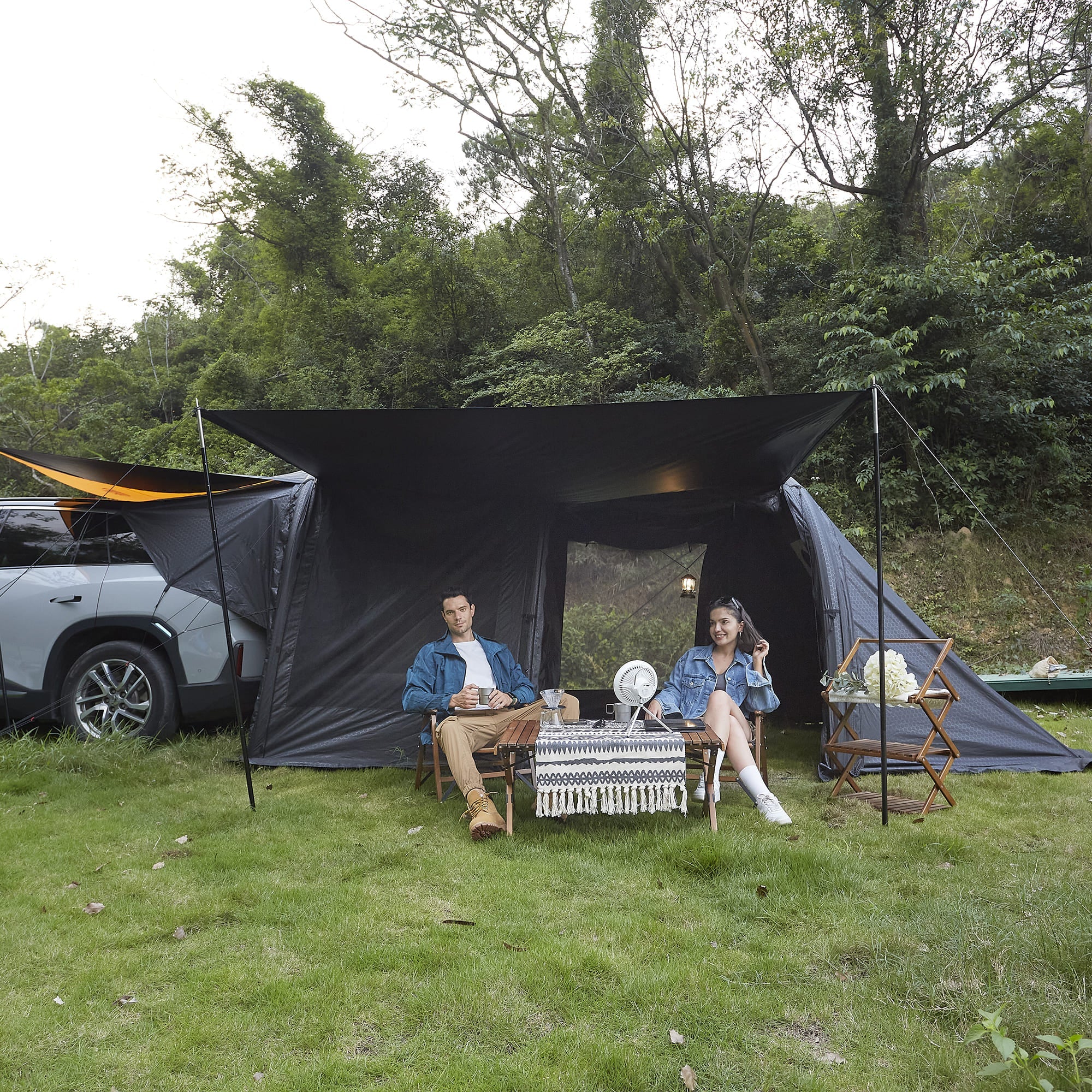 MKCAMP Black Oxford Two Rooms Electric Car Camping Tent – MKCAMP ...